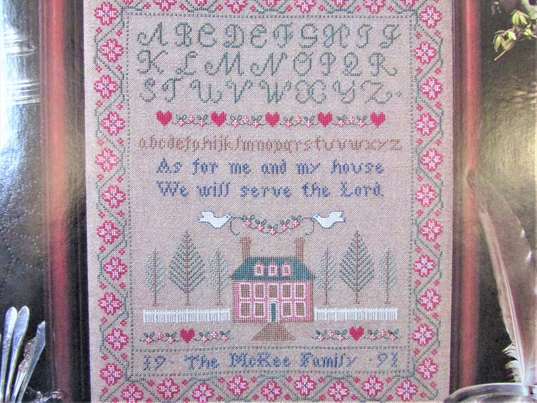 Antique Colonial House Cross Stitch Sampler Pattern/ Christian Welcome ...