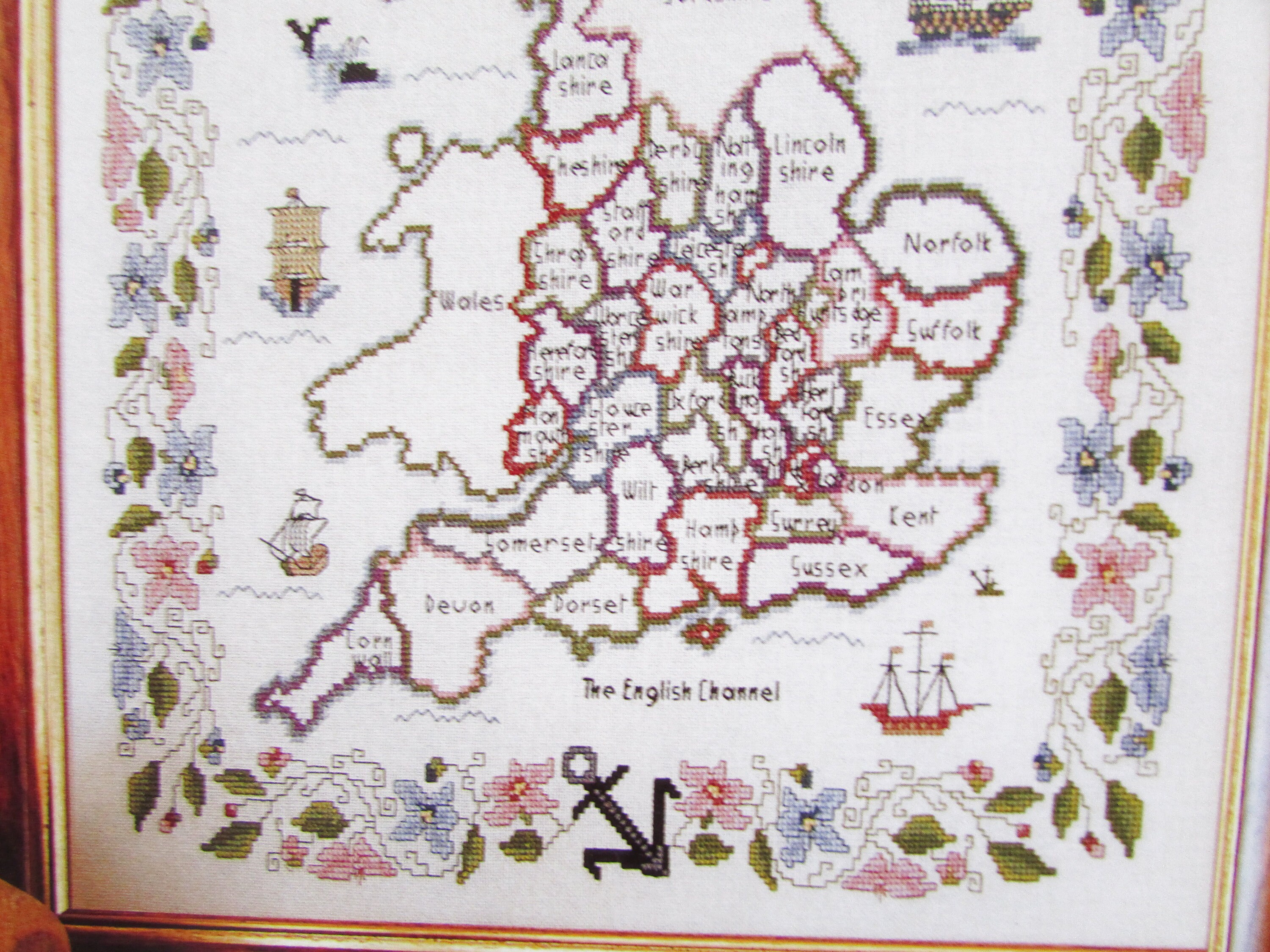Map of England Cross Stitch Sampler Pattern/ 1800's Antique Style ...
