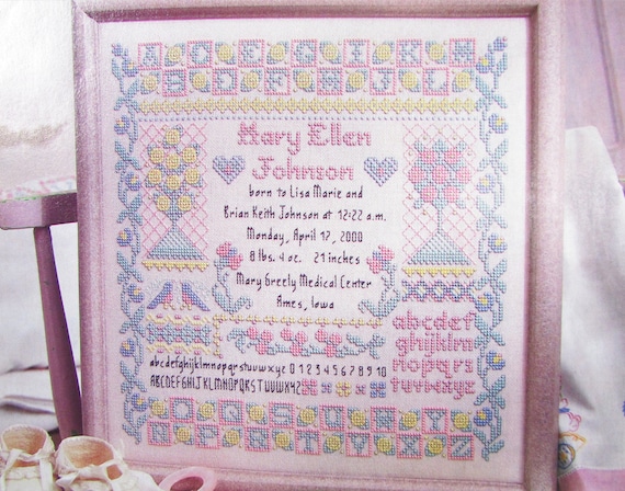 Girl's Birth Cross Stitch Sampler Pattern/ New Baby With - Etsy