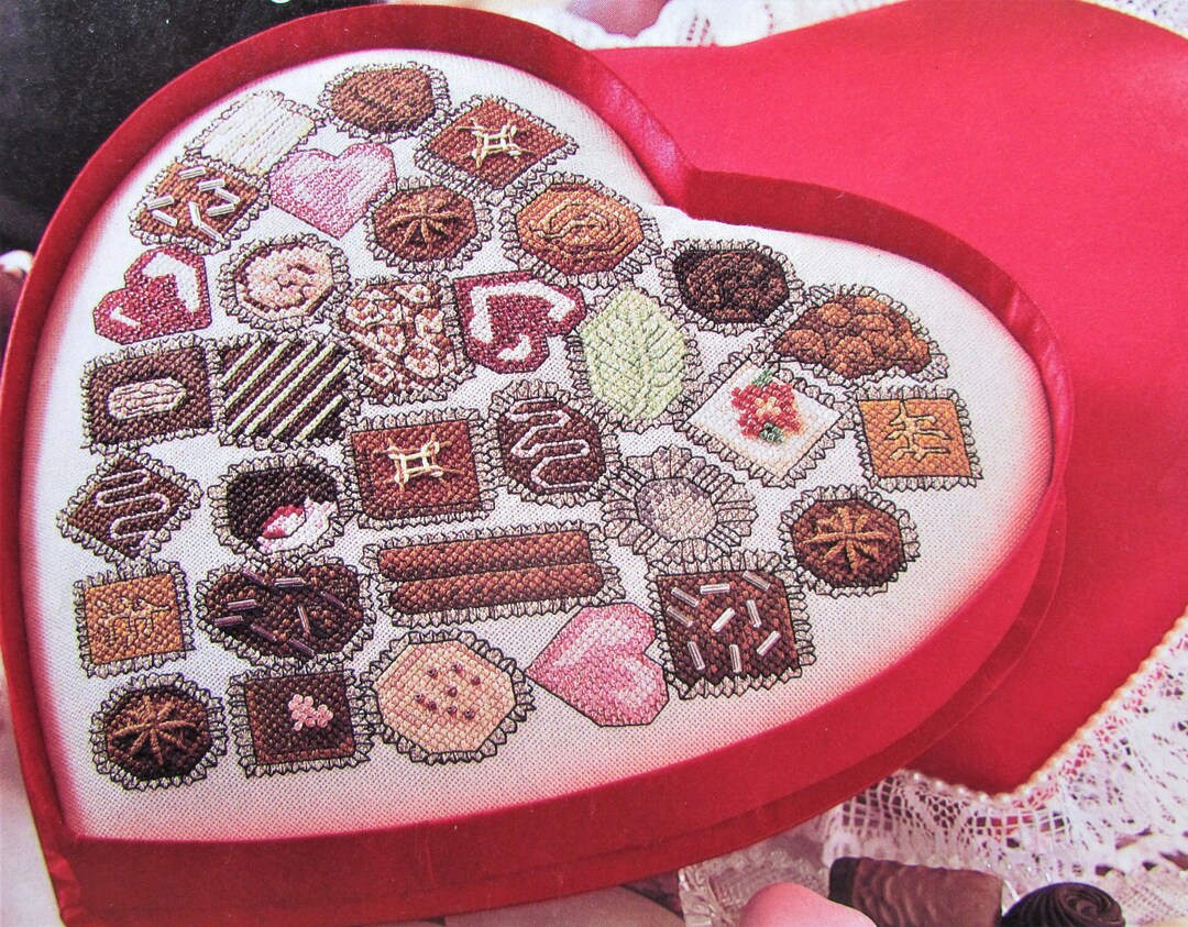 Valentines Heart Chocolate Box Cross Stitch Sampler Pattern/ Candy Box ...
