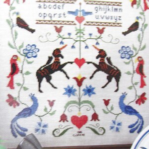 Pennsylvania Dutch Cross Stitch Sampler Pattern With Birds, Unicorn ...