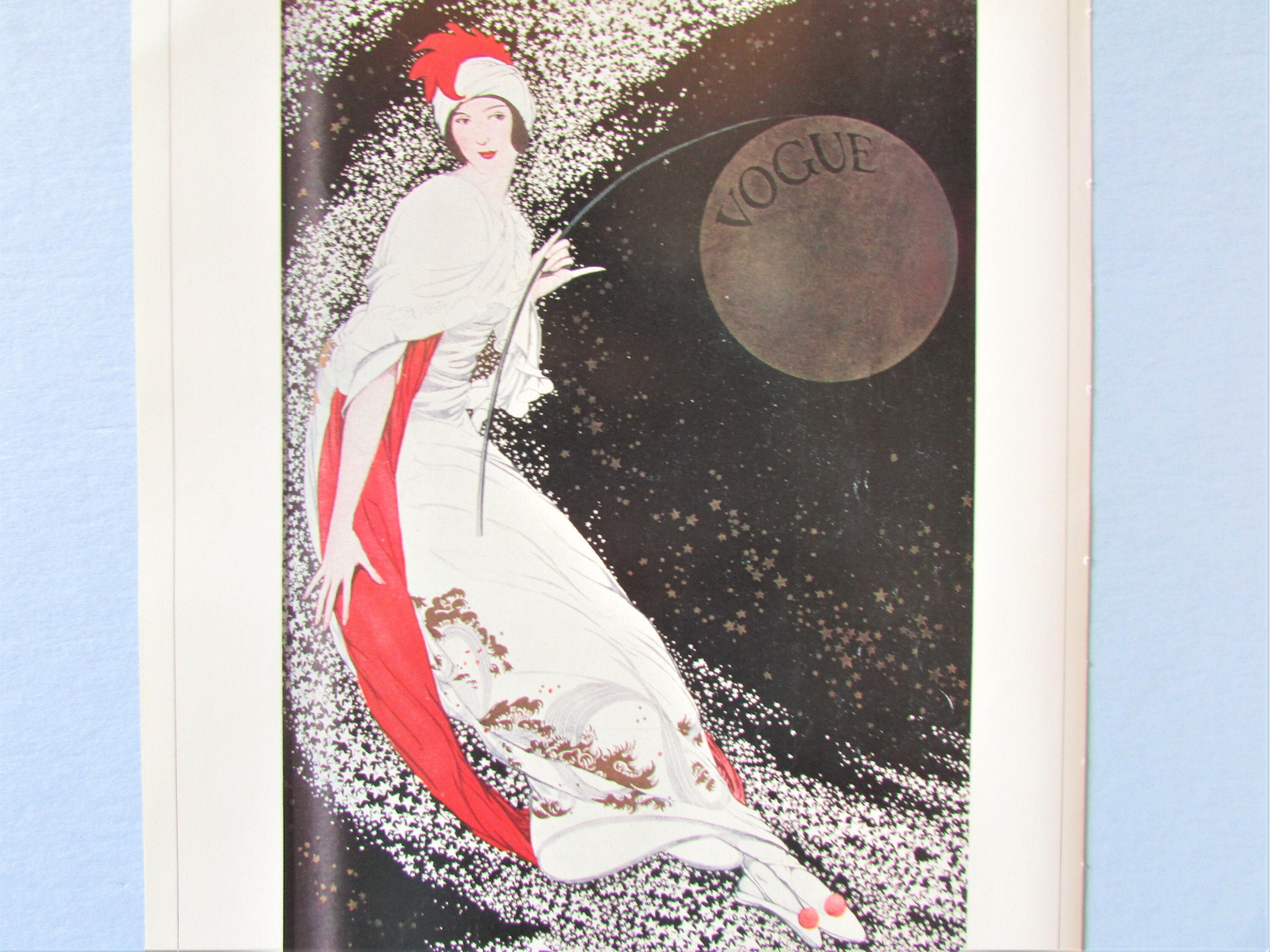 Vogue Magazine Cover Art Print/ Flapper Woman With Moon & Milky Way by ...