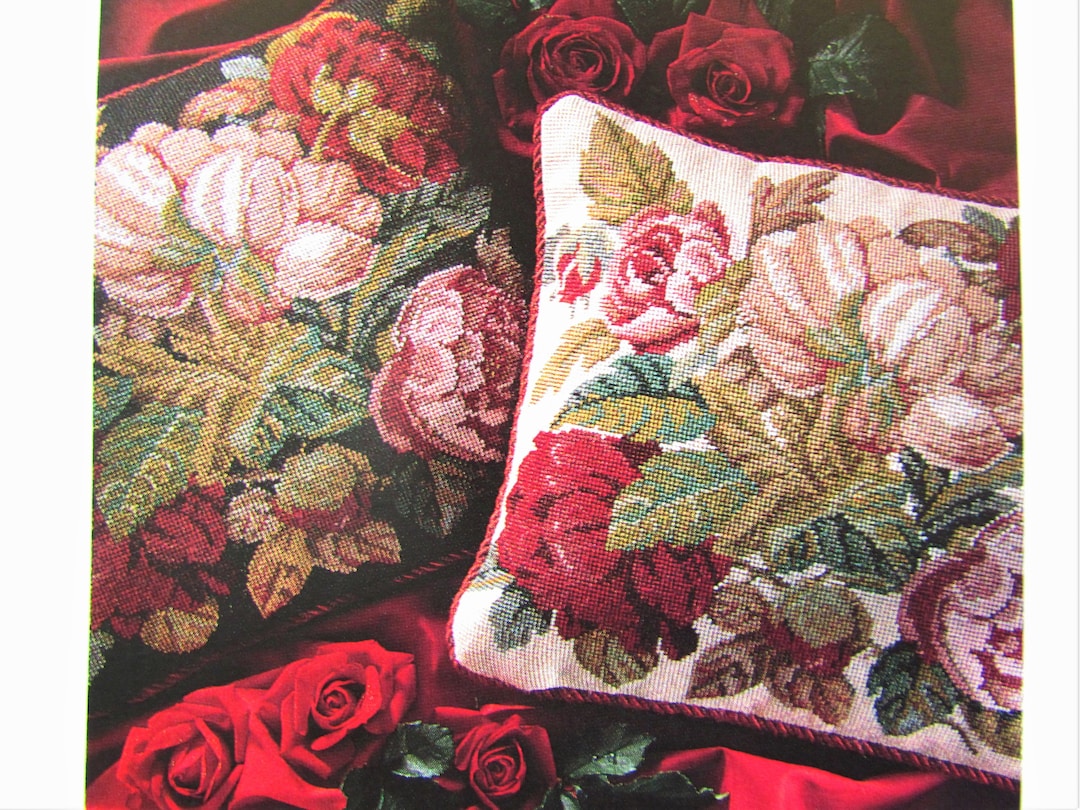 Berlin Roses Needlepoint Tapestry Pillow Pattern/ Traditional Cabbage ...