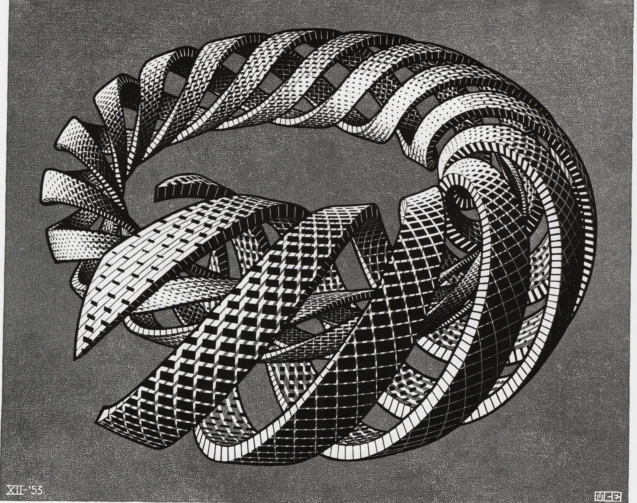 MC Escher Sphere Spirals Art Print/ Modern Relativity, Optical Illusion ...