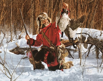 Trapper With Pelts & Goose Art Print/ Interrupted Journey, Western ...