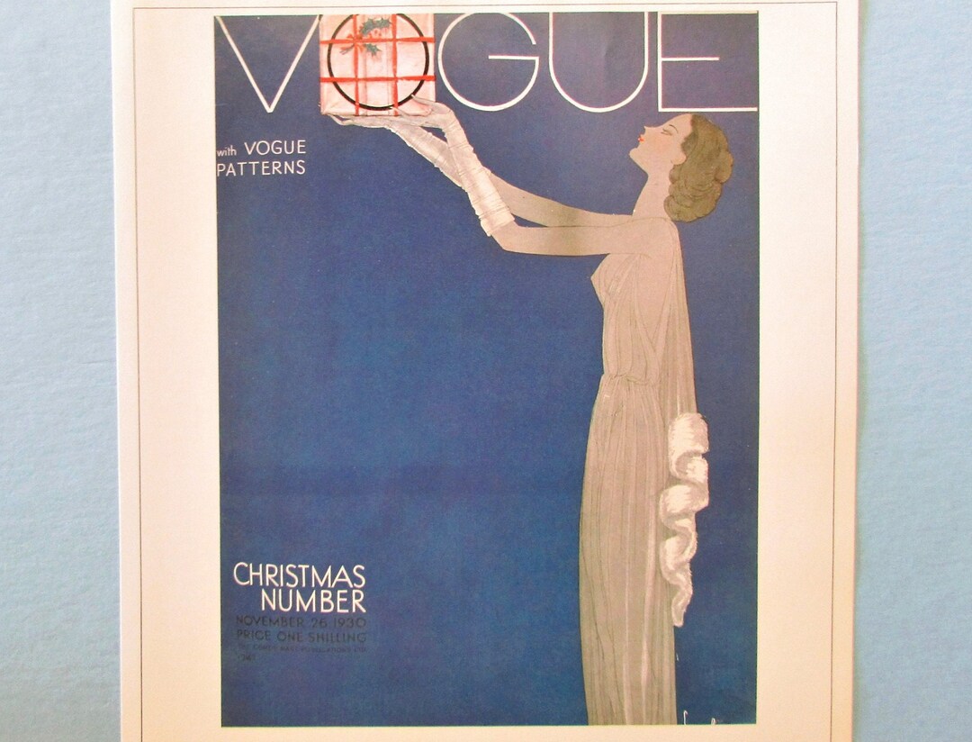 Vogue Magazine Cover Art Print/ Flapper Woman With Christmas Gift by ...