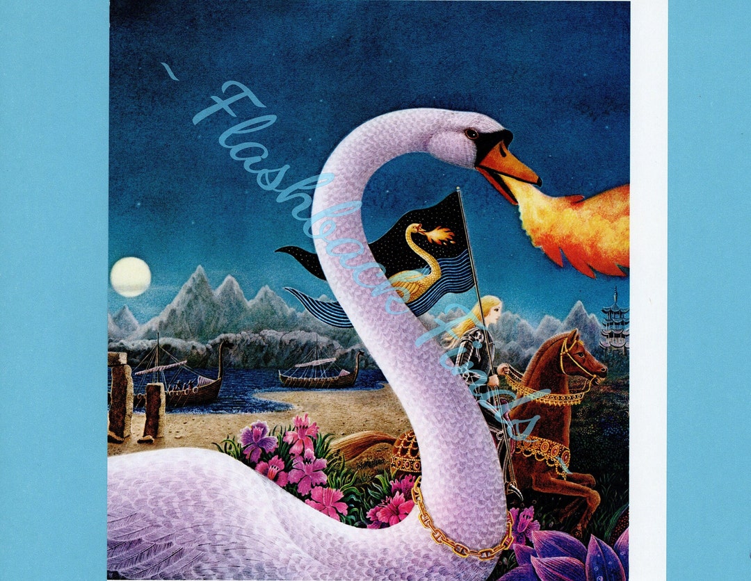Surrealist Fire Breathing Swan Art Print/ Fantasy Knight Horse, Merlins ...