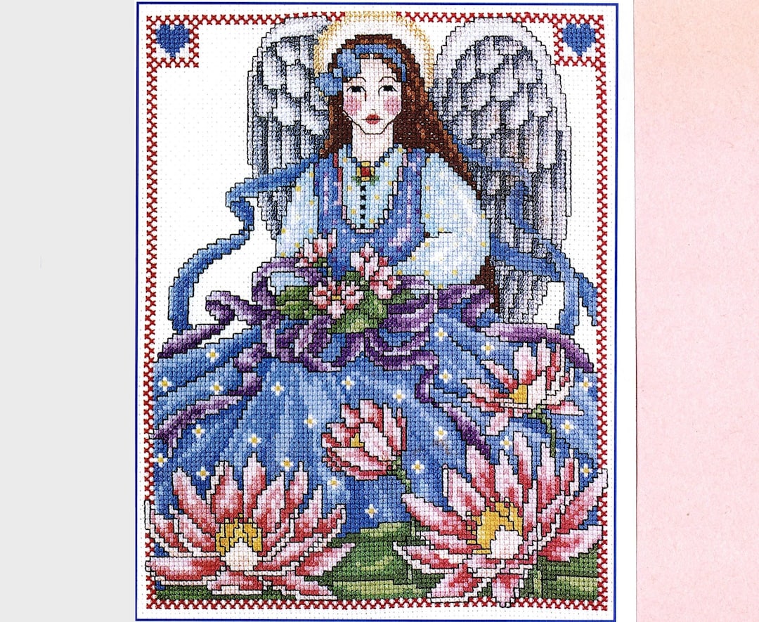 Angel With Water Lilies Cross Stitch Sampler/ July Birthday Angel ...