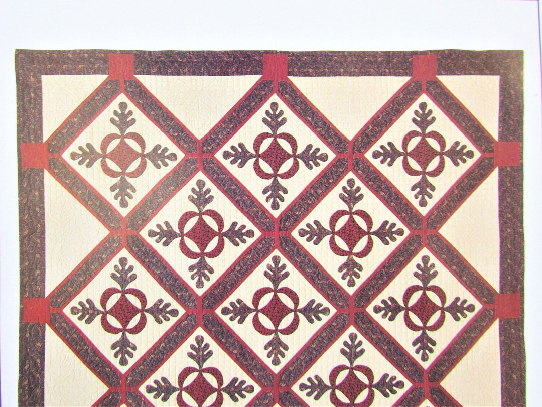 Oak Leaf & Reel Applique Quilt Pattern/ Antique Block Pattern for Bedding or Wall Hanging Decor ...