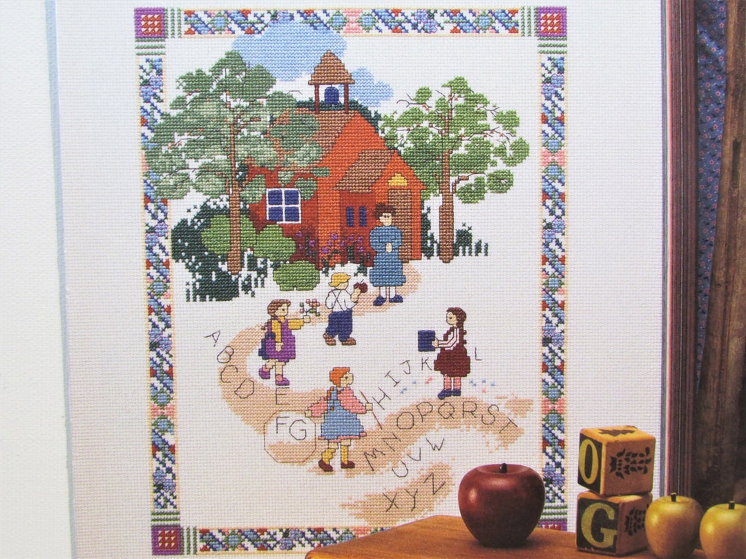 School, Schoolhouse Cross Stitch Sampler Pattern/ School House With ...