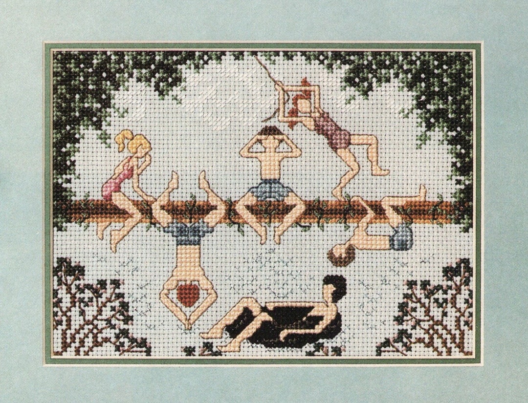 Children's Summer, Lake Swimming Cross Stitch Sampler Pattern/ Girl's ...