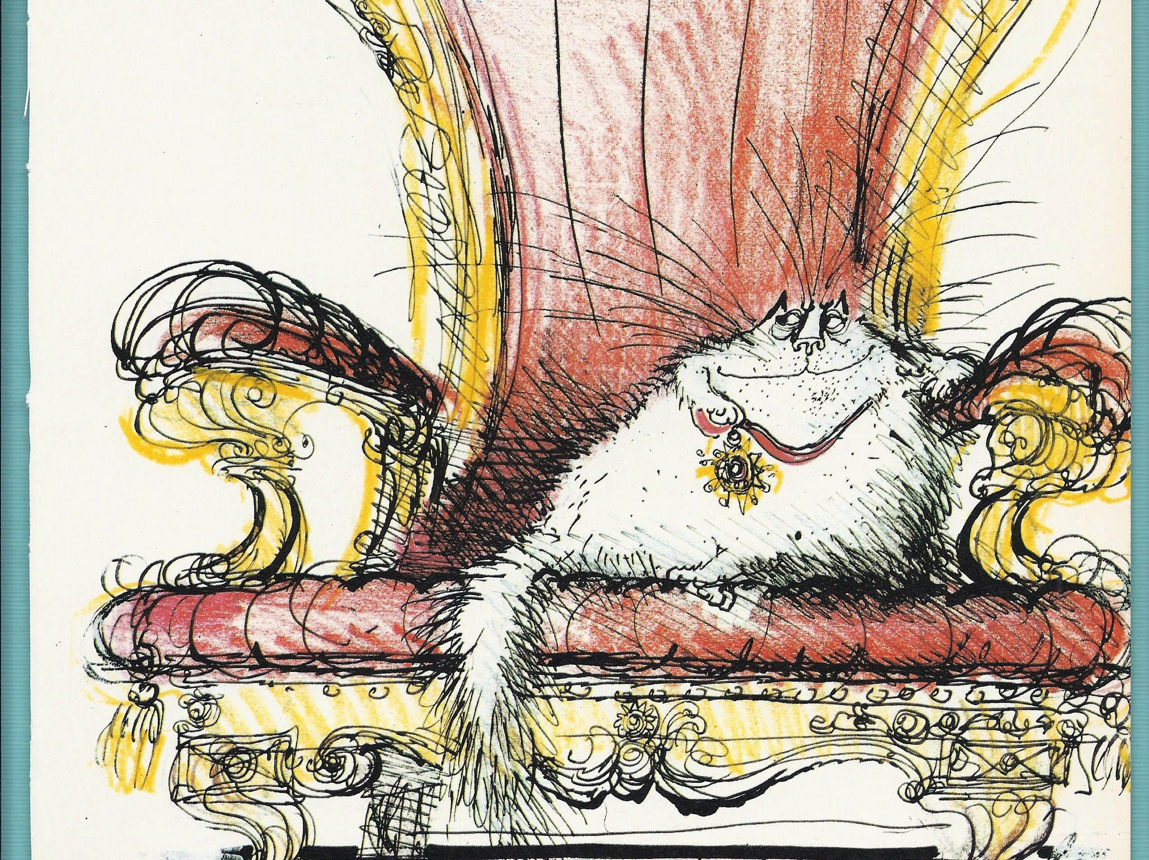 Cartoon Queen Cat on Throne Rule Art Print by Ronald Searle/ - Etsy