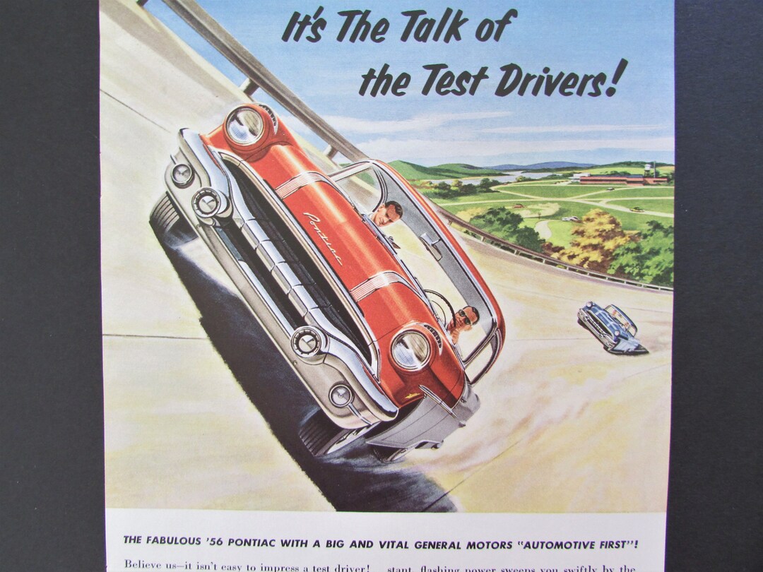 1956 Pontiac Advertisement, Print Ad Illustration/ 50's GM Automobile ...
