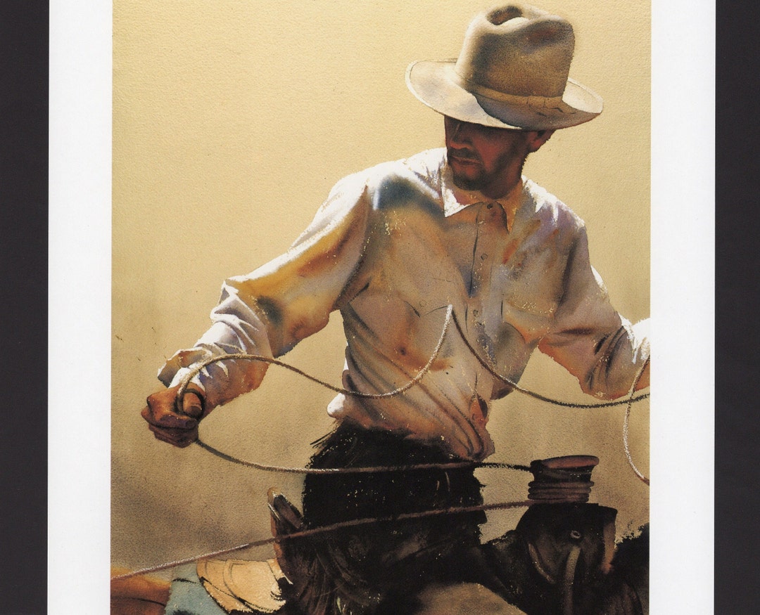 Western Cowboy & Horse Roping Art Print/ Coils, Country Western ...