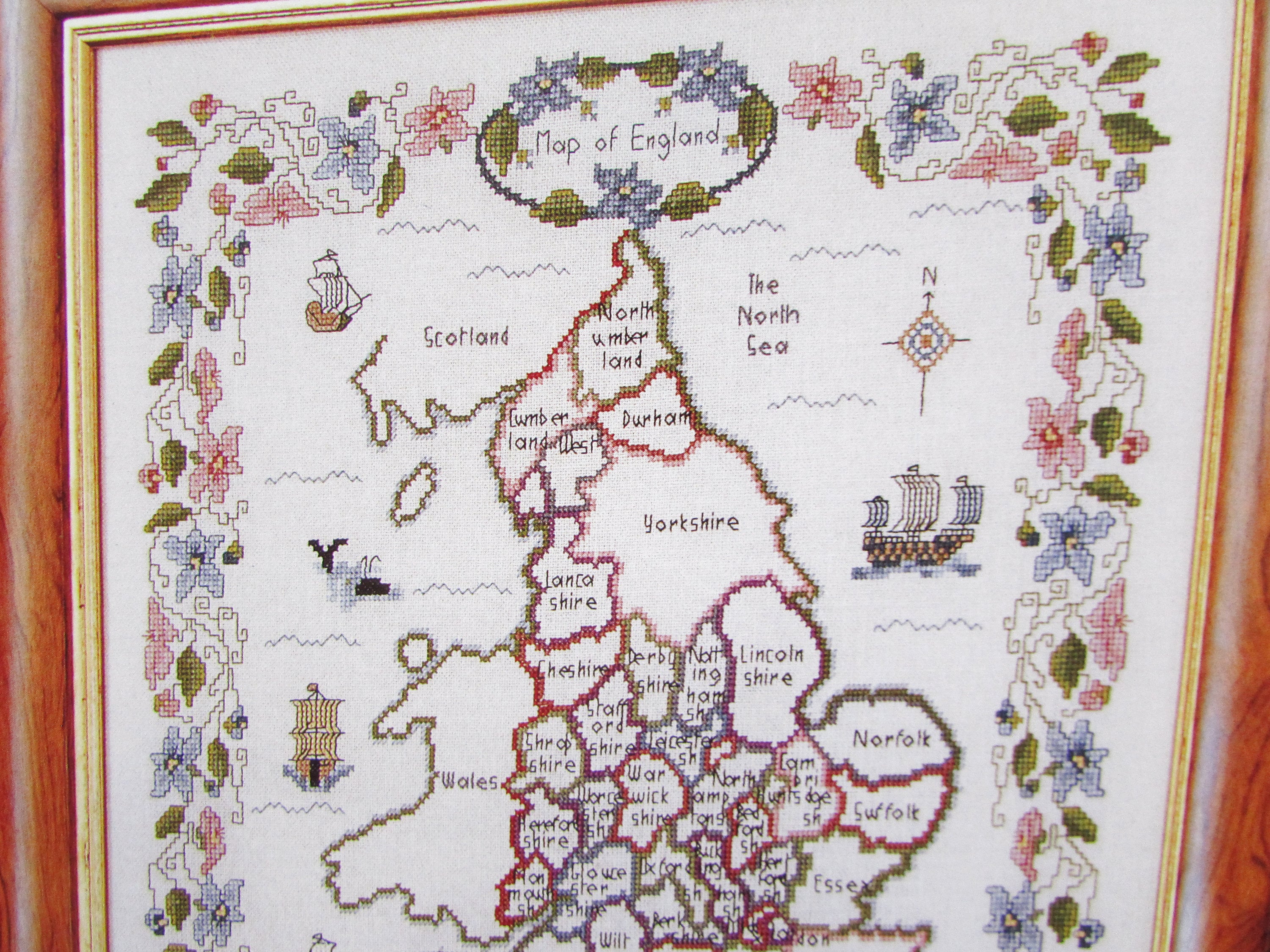 Map of England Cross Stitch Sampler Pattern/ 1800's Antique Style ...