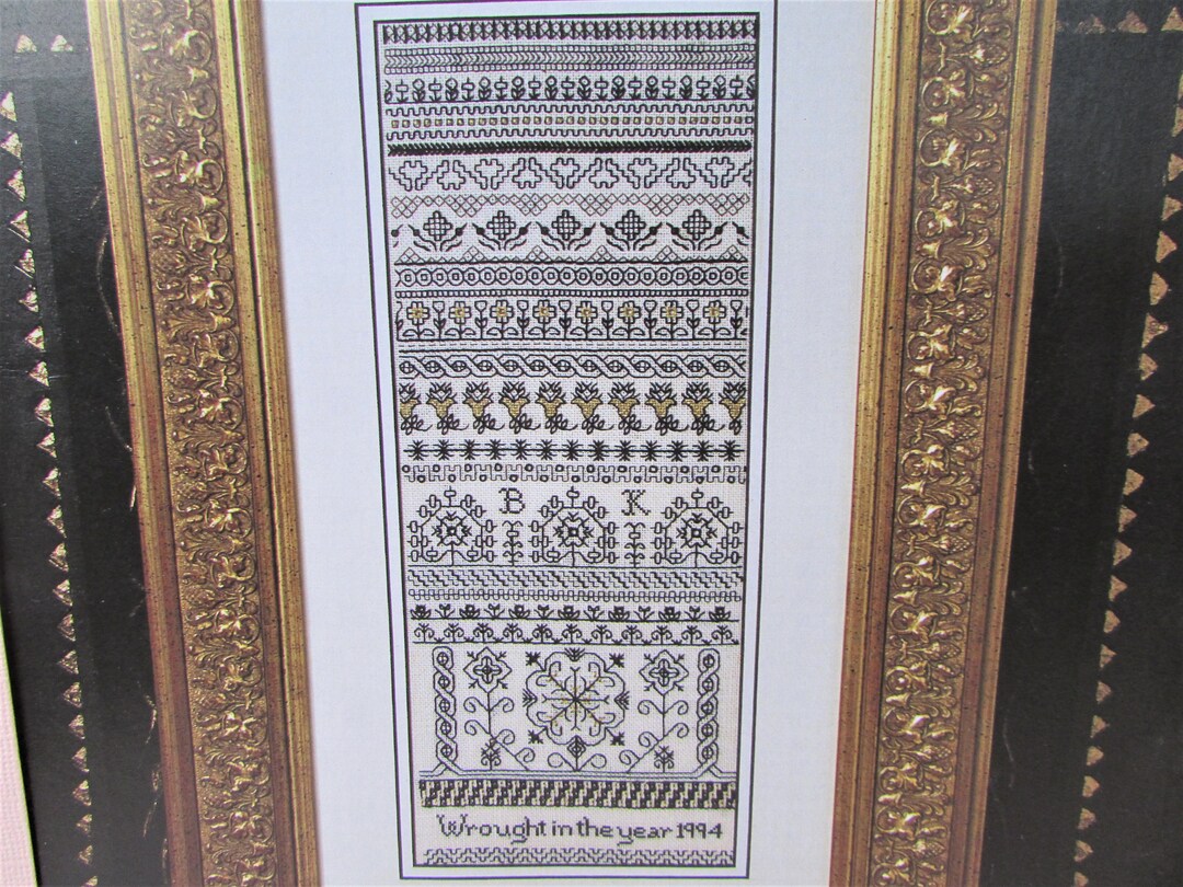 Antique Blackwork, Gold Cross Stitch Sampler Pattern/ Traditional Band ...