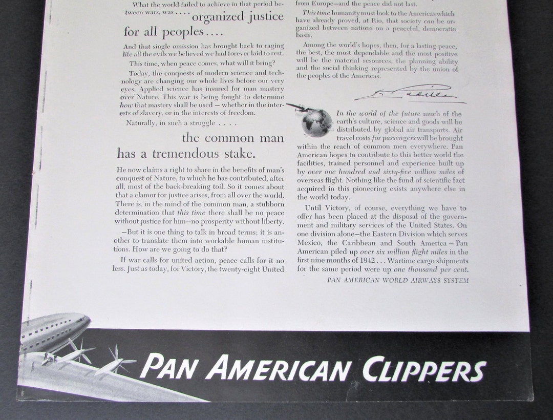 1940's Pan American Airlines WWII Advertisement, Ad/ 1942 World War II ...