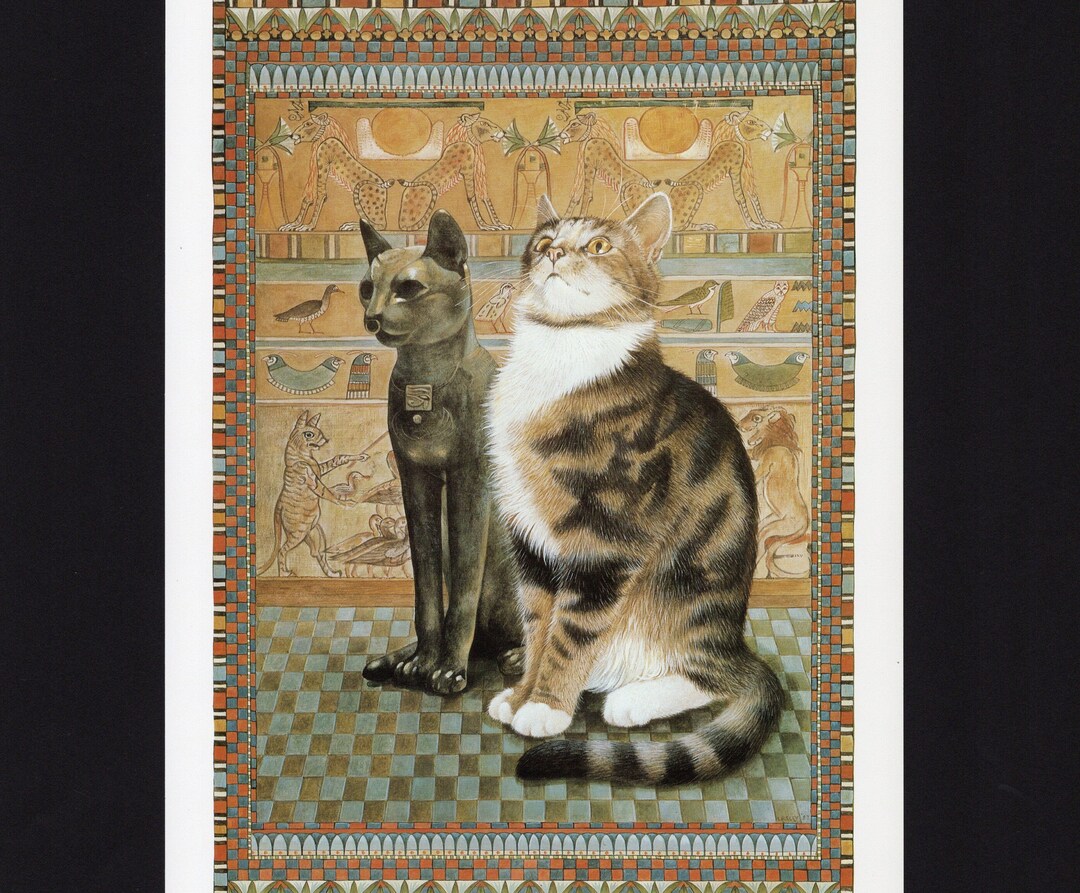 Brown Tabby & Egypt Cat Art Print/ Twiglet With Egyptian Cats for Cat ...