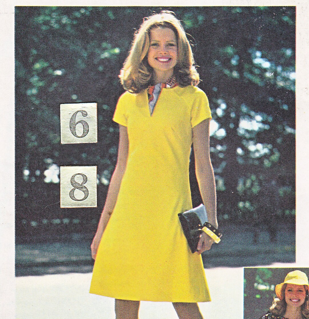 1970's Mod, Slit Neckline Dress Sewing Pattern/ Simplicity 6873 Women's ...
