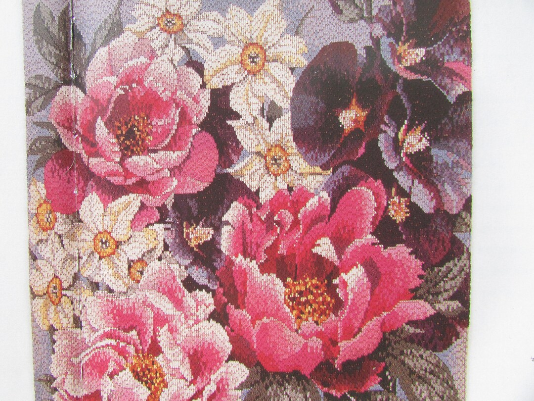 Garden Flower Needlepoint Tapestry Pattern/ Bright Peonies & Hollyhocks ...