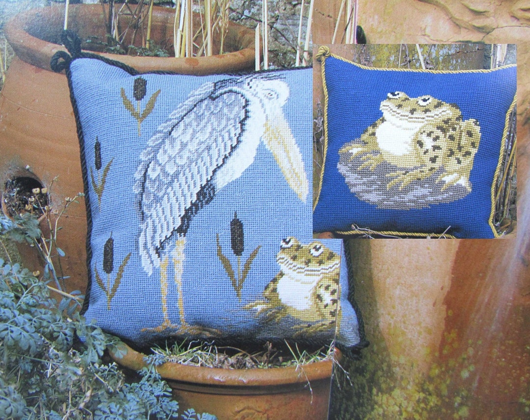 Frog & Stork Needlepoint Tapestry Pillow Pattern/ Traditional Bird ...