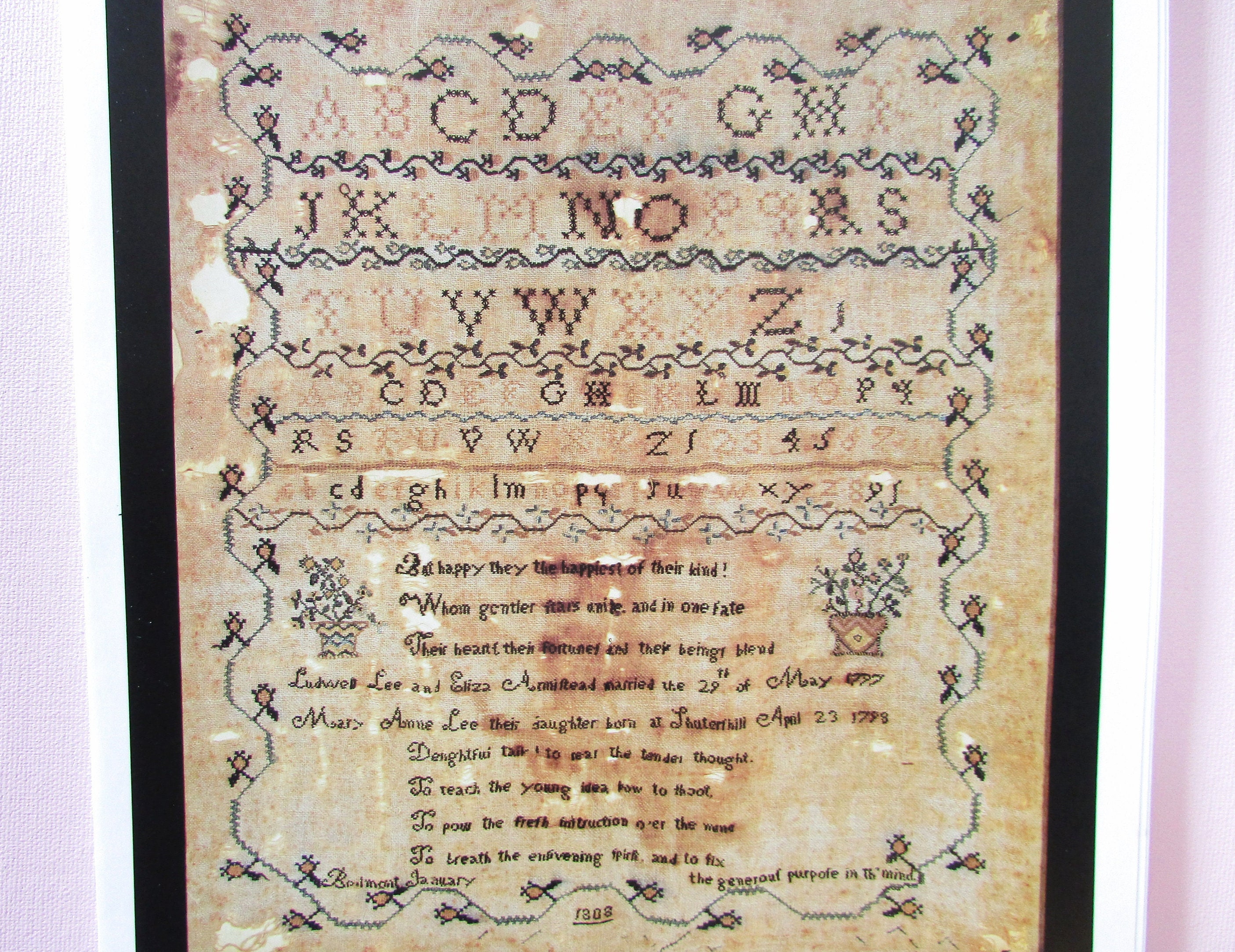 Antique Lee Family History Cross Stitch Sampler Pattern/ - Etsy