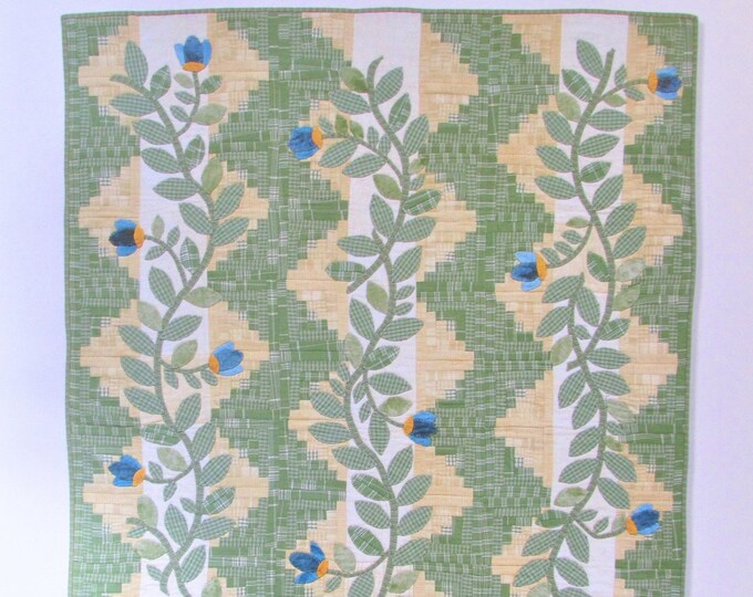 Flower Vine Log Cabin Quilt Pattern/ Applique & Pieced Block Pattern ...
