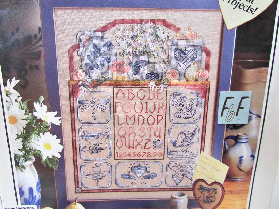 Folk Art Delft Sampler Cross Stitch Pattern/ Antique Salt Glaze Pottery ...