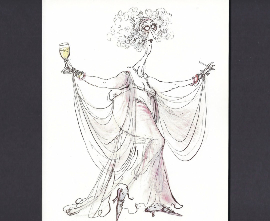 Cartoon Old Woman & Wine Art Print por Ronald Searle/ Funny Wine ...