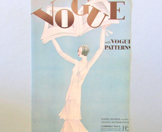 Vogue Magazine Cover Art Print/ Flapper Woman With Cap Hat by - Etsy