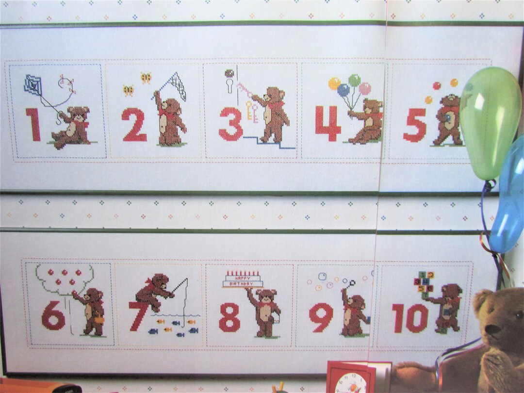 Children's Bear Numbers Cross Stitch Pattern/ Counted Colour Cross ...