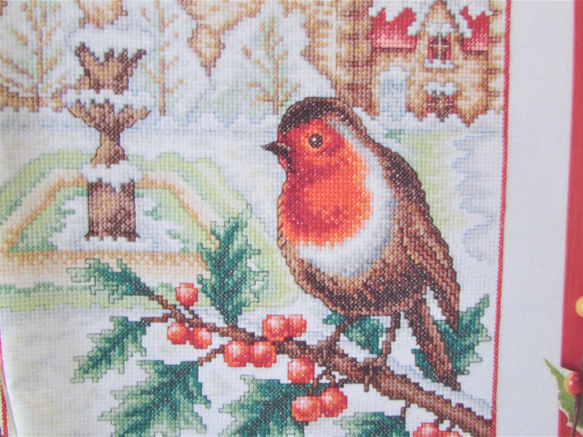 Winter Robin in Snow Cross Stitch Pattern/ Snowbird & Christmas Holly ...
