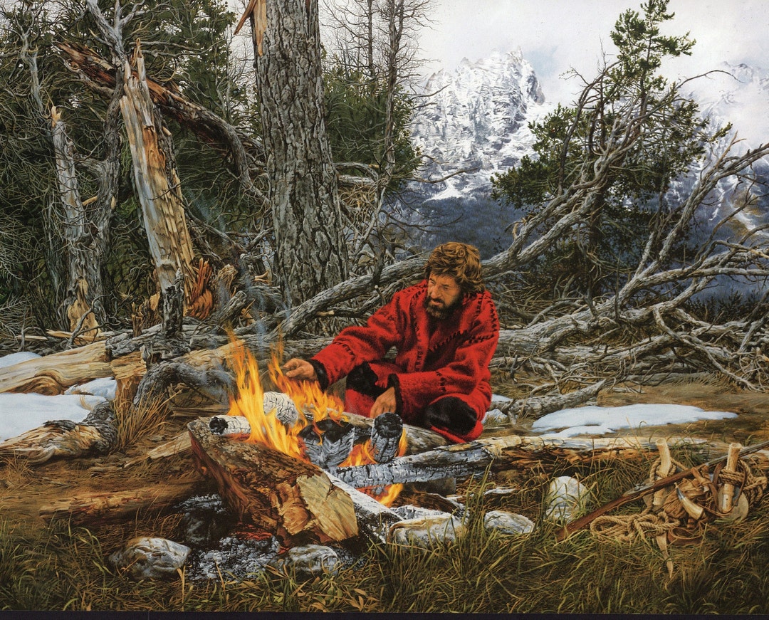 Trapper Hunter by Campfire Art Print/ Return to Camp Western - Etsy