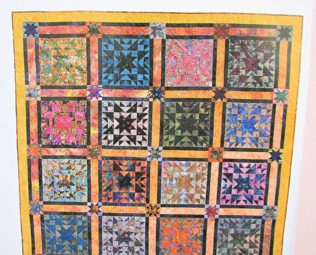 Odd Fellows Chain Block Quilt Pattern/ Bright Pieced Star Block Pattern ...