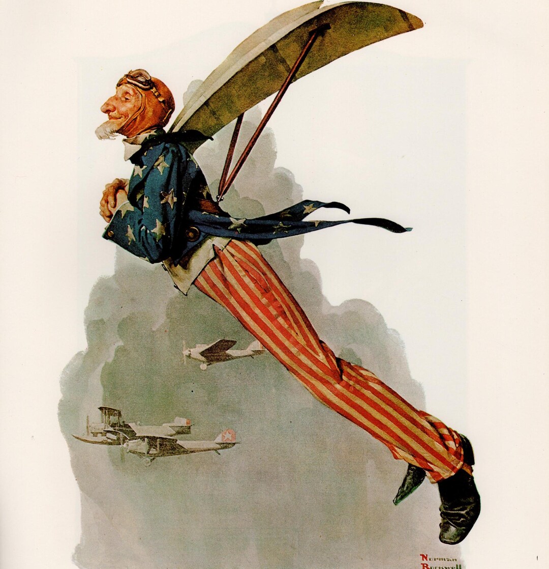 Uncle Sam Takes Wings Norman Rockwell Print/ Large Adventurers Graphic ...