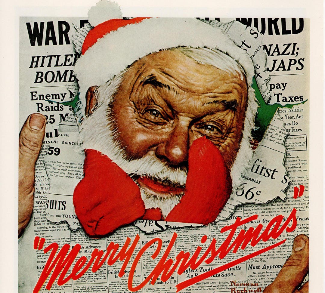 Santa Claus With Map Norman Rockwell Print/ Large Christmas Graphic Art ...