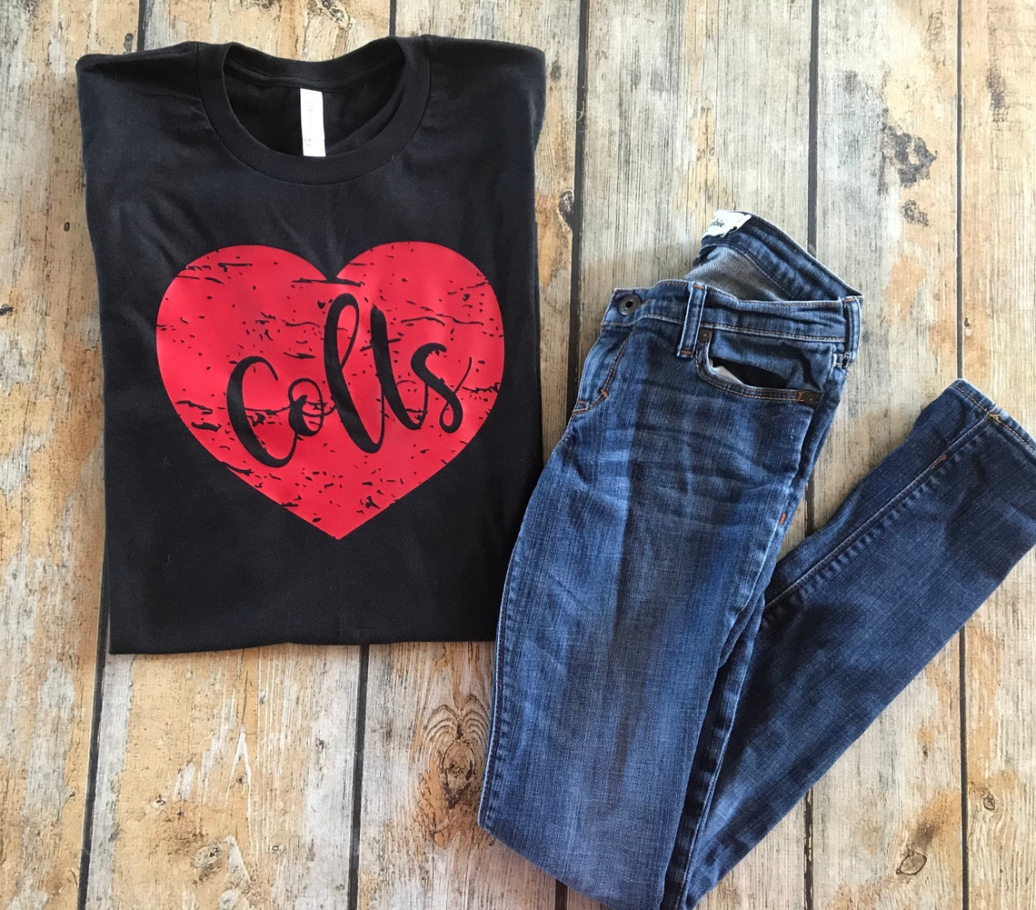 Colts Distressed Heart Tee, School Love Tee, School Mascot Tee, Colts ...