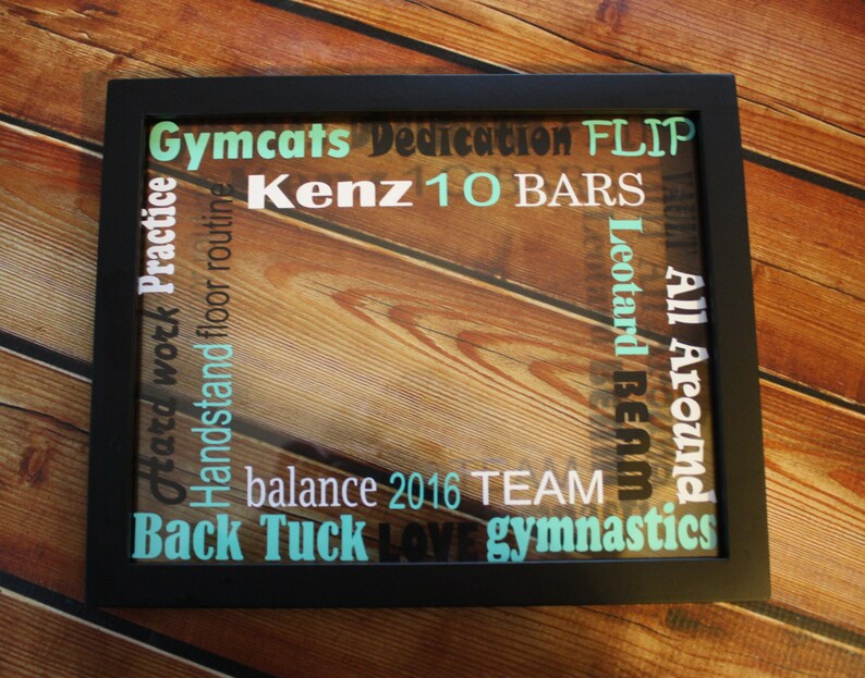 Gymnastics Words Glass Floating Picture Frame-gymnastics Team Gift ...