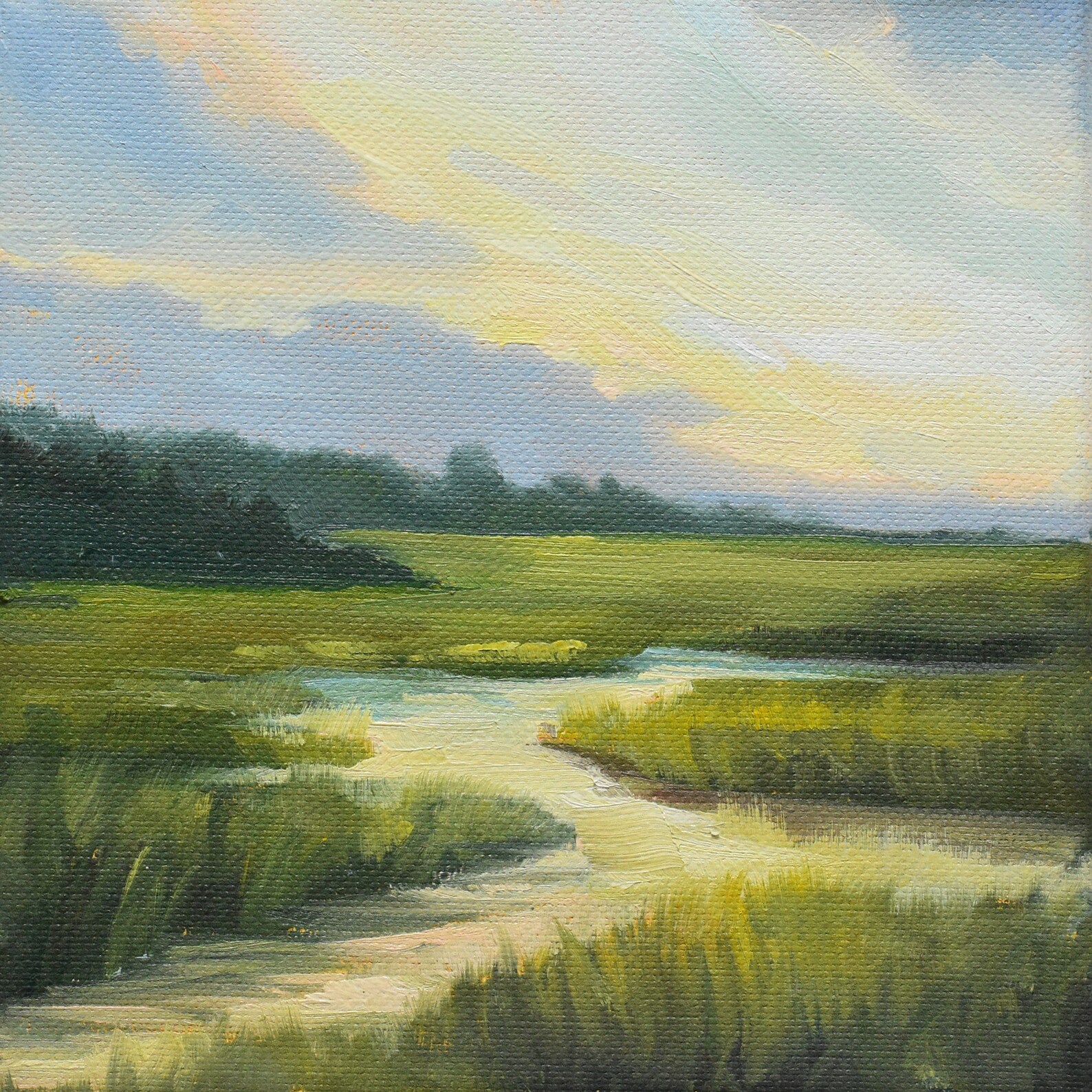 Marshland Wall Art, Peaceful Coastal Painting, Sunset Landscape Print ...