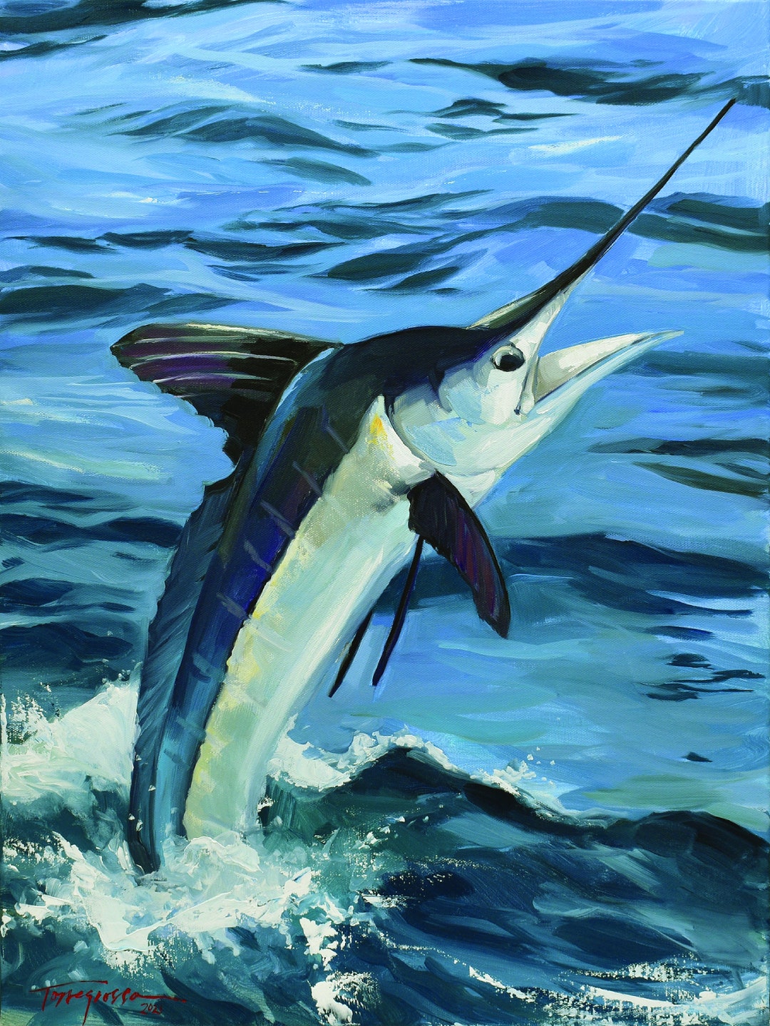 Nautical Office Wall Art, Blue Marlin Painting, Deep Sea Fishing Gift ...