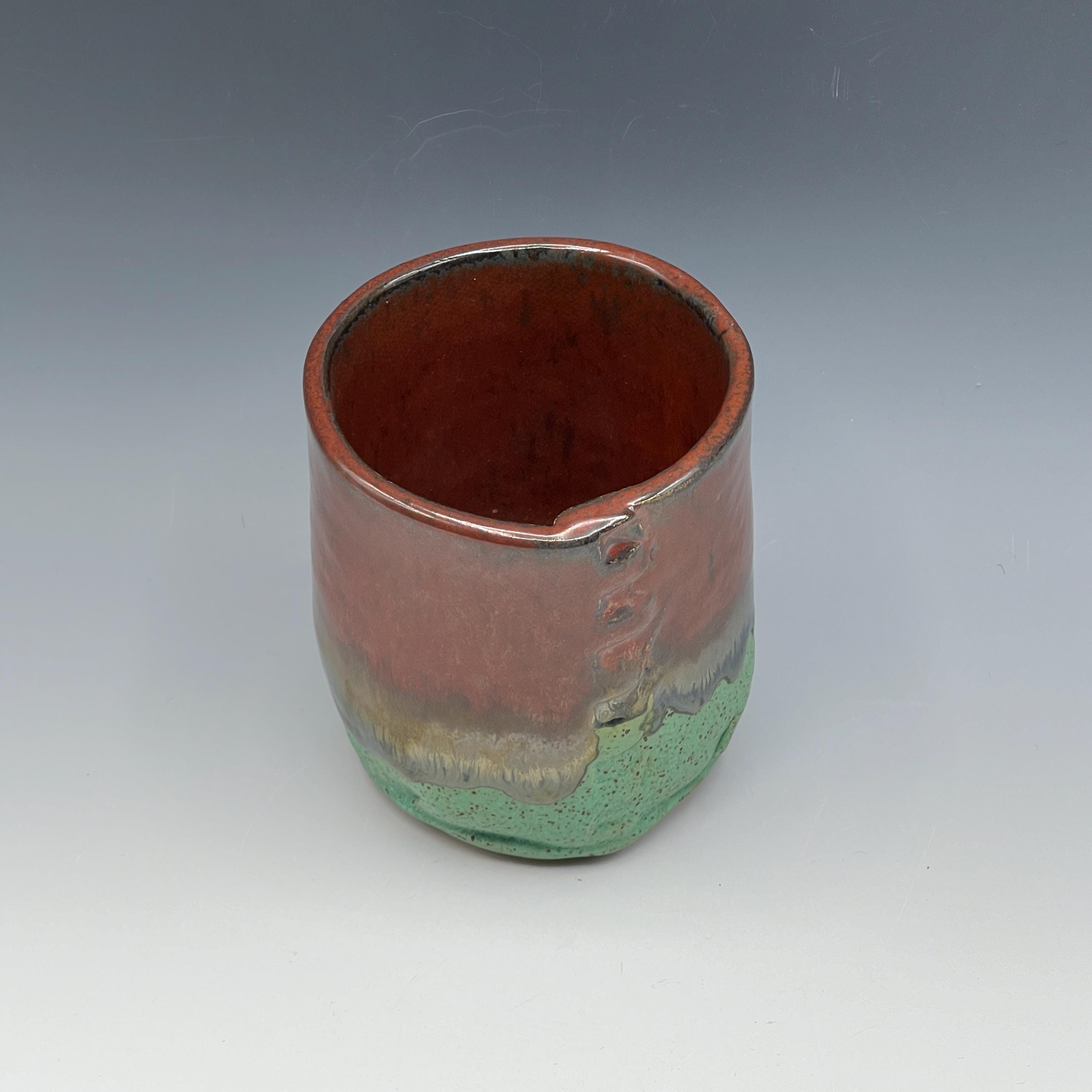 Hand-built Handle Less Mug With Leather-look Texture and Rich, Deep Red ...
