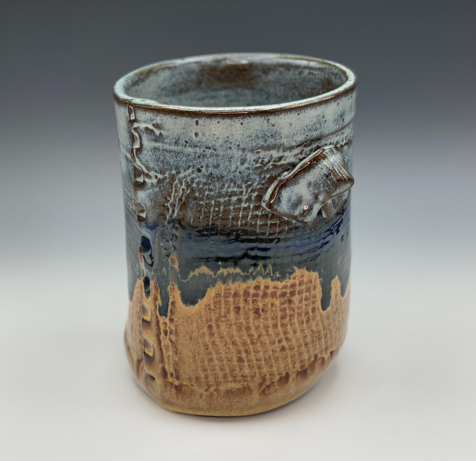 Wheel-thrown Planter or Vase in With Rich Blues and Brown - Etsy