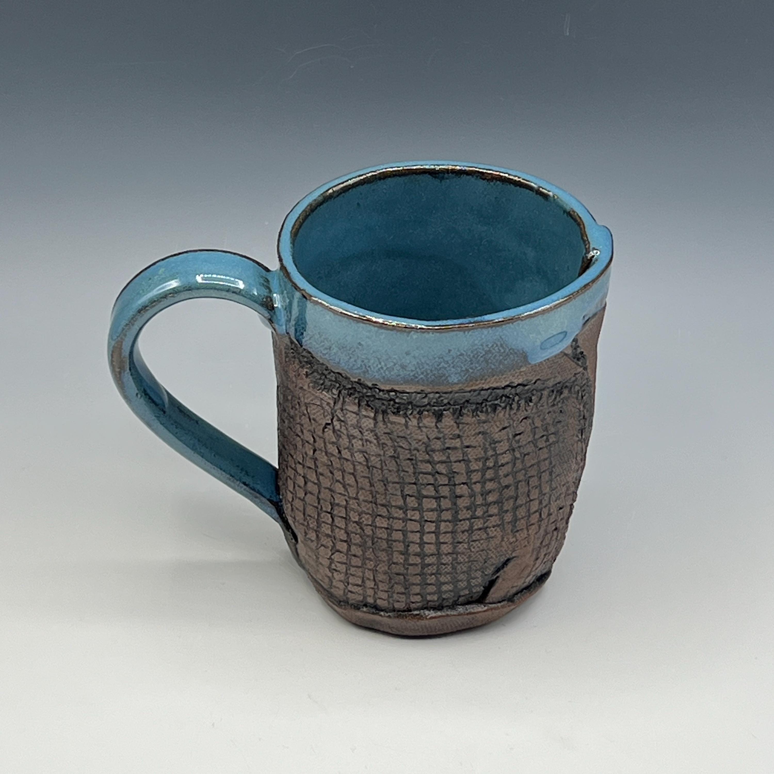 Hand-built Mug With Leather-like Surface and Light Blue Glaze - Etsy