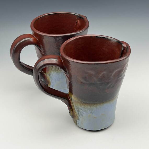 Hand-built Mug With Birds in Rich Red and Soft Blue Glazes - Etsy