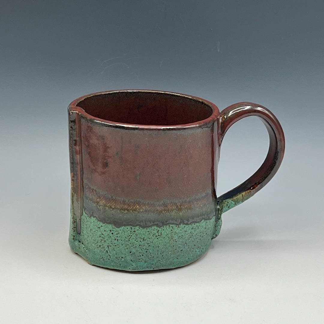 Hand-built Mug With Red and Patina Green Glaze - Etsy