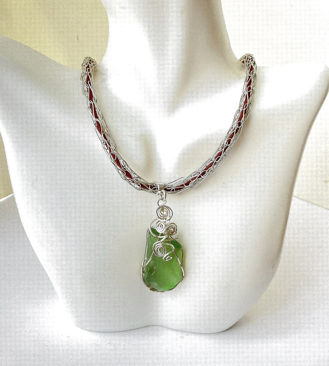 Deep Green Sea Glass Necklace Sterling Silver Sea Glass Jewelry For Women Handcrafted Chain