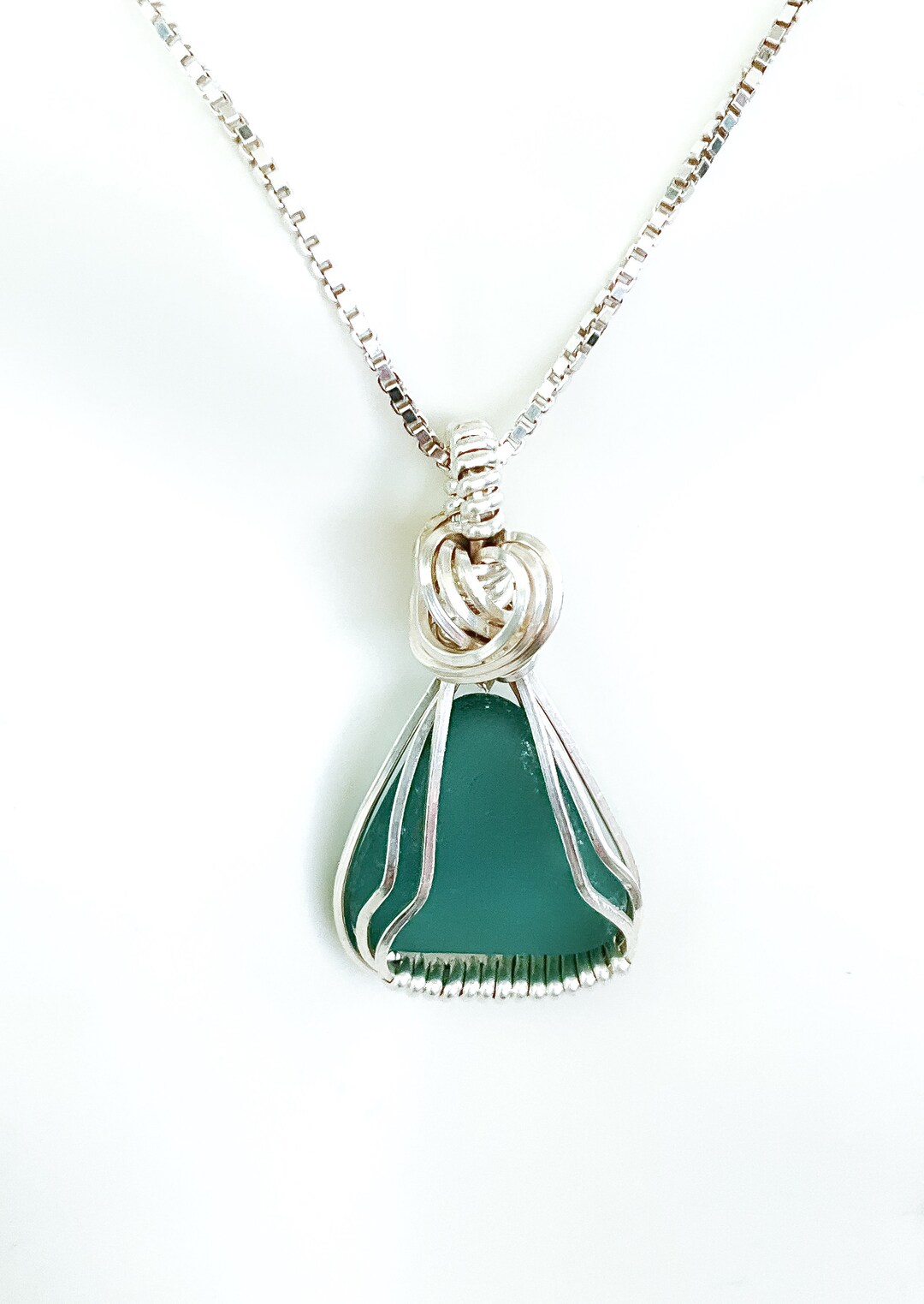 Deep Teal Sea Glass Necklace Sterling Silver, Sea Glass Jewelry for ...