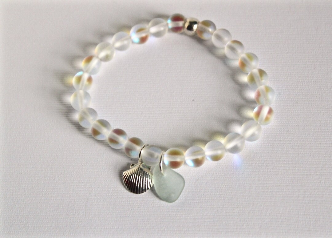 Sea Glass Bracelet - Sea Glass Jewelry - Mermaid Glass Beads - Stretch ...