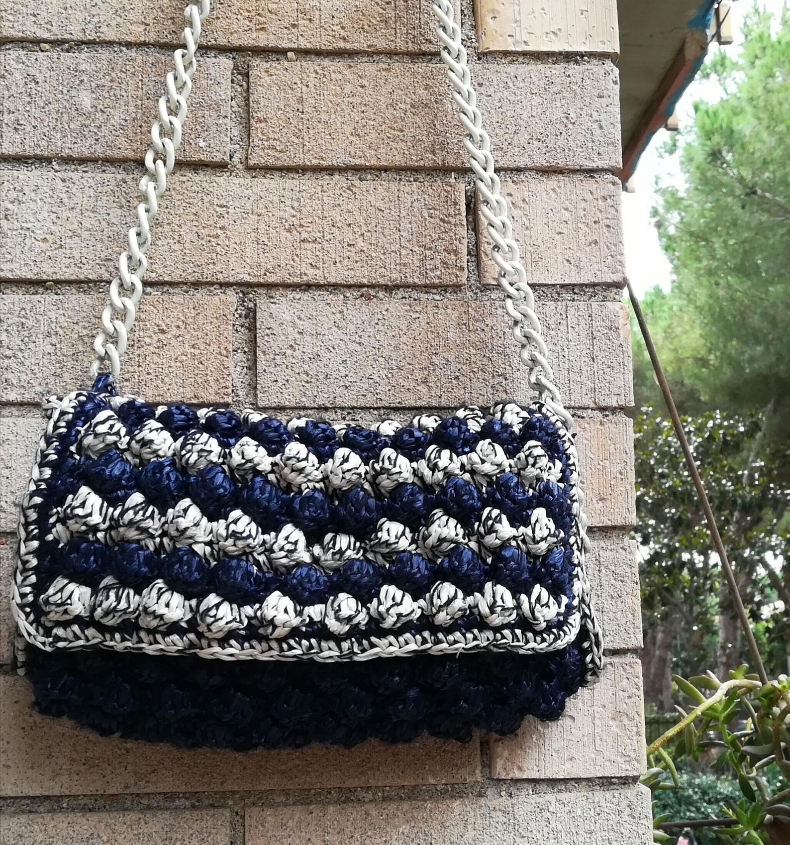 PATTERN: Raffia Blue Bag, Raffia Shoulder Bag, Raphia Bobbles Bag ...