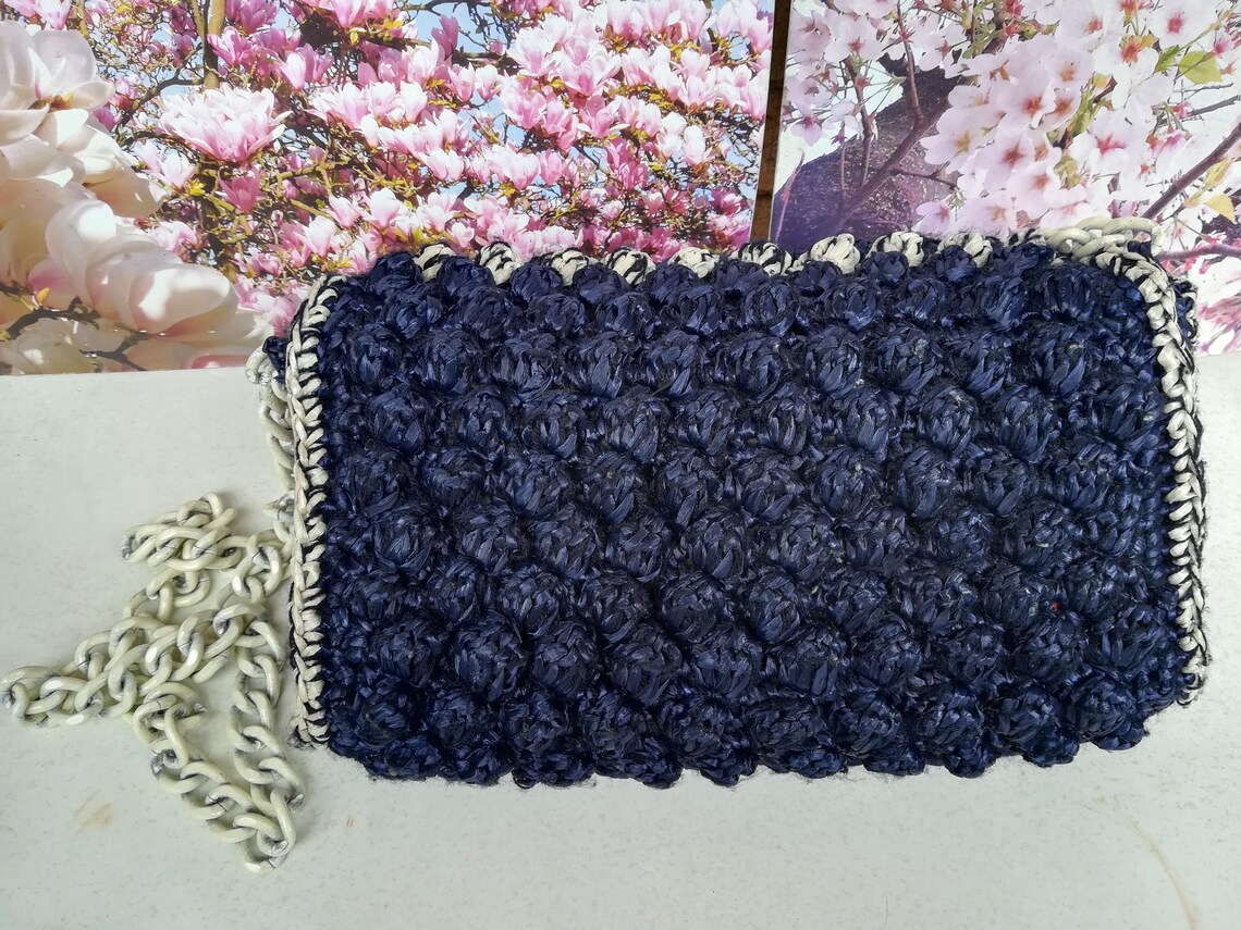 PATTERN: Raffia Blue Bag, Raffia Shoulder Bag, Raphia Bobbles Bag ...